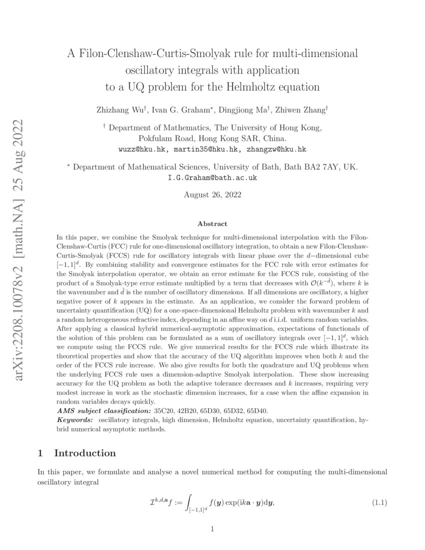 A Filon-Clenshaw-Curtis-Smolyak rule for multi-dimensional oscillatory integrals with ...