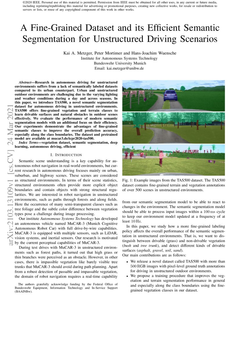 A Fine-Grained Dataset and its Efficient Semantic Segmentation for Unstructured Driving ...