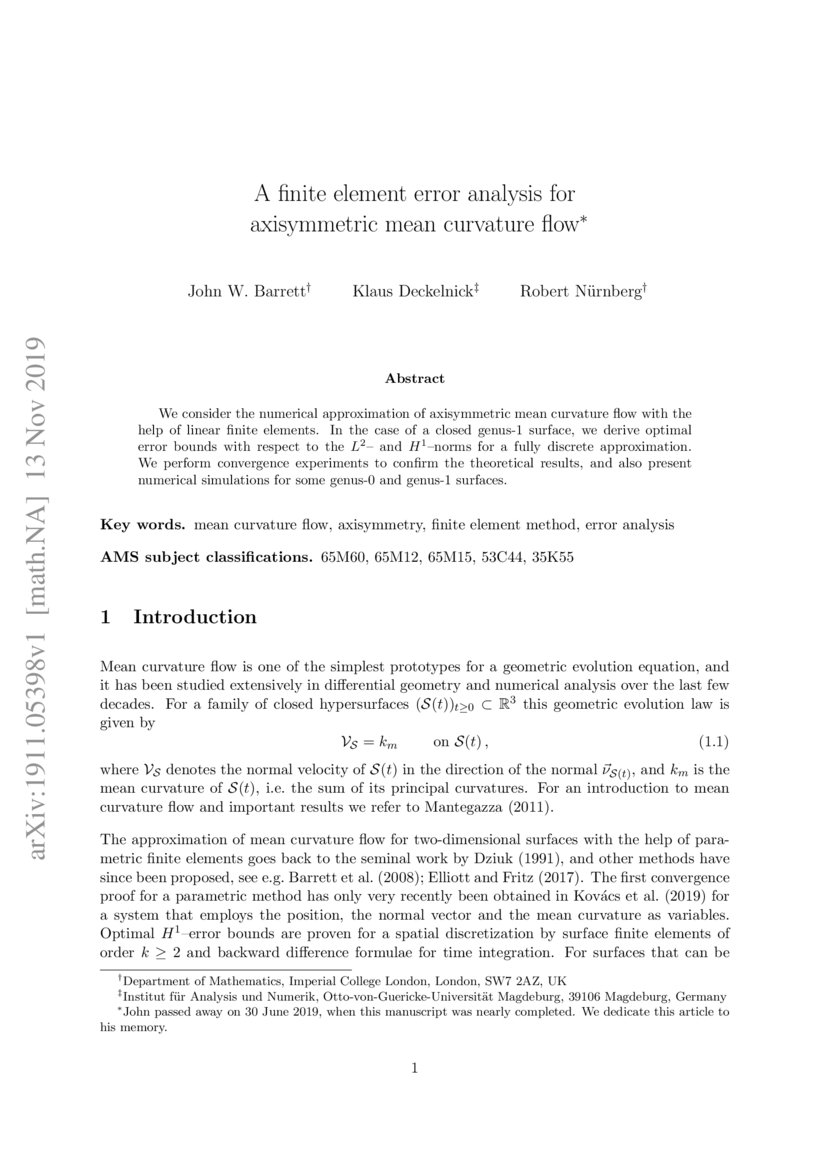 A Finite Element Error Analysis For Axisymmetric Mean Curvature Flow