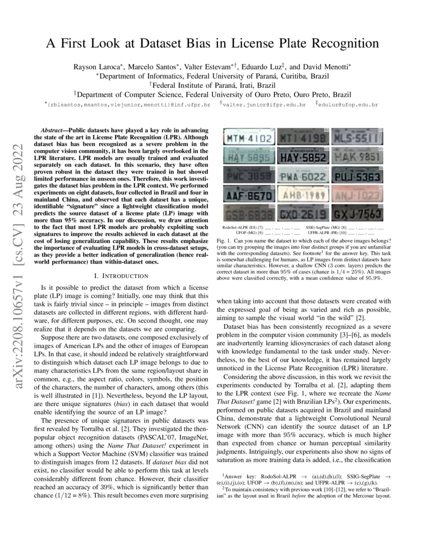 A First Look At Dataset Bias In License Plate Recognition Deepai
