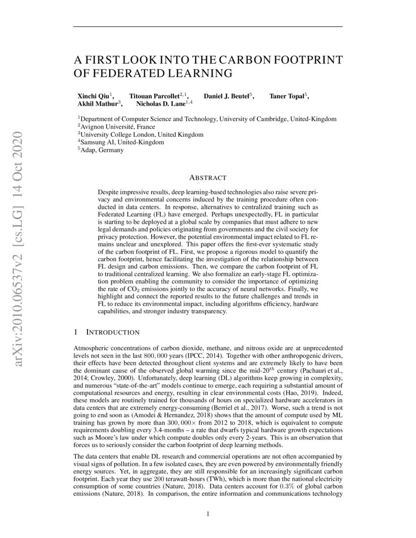 A first look into the carbon footprint of federated learning | DeepAI