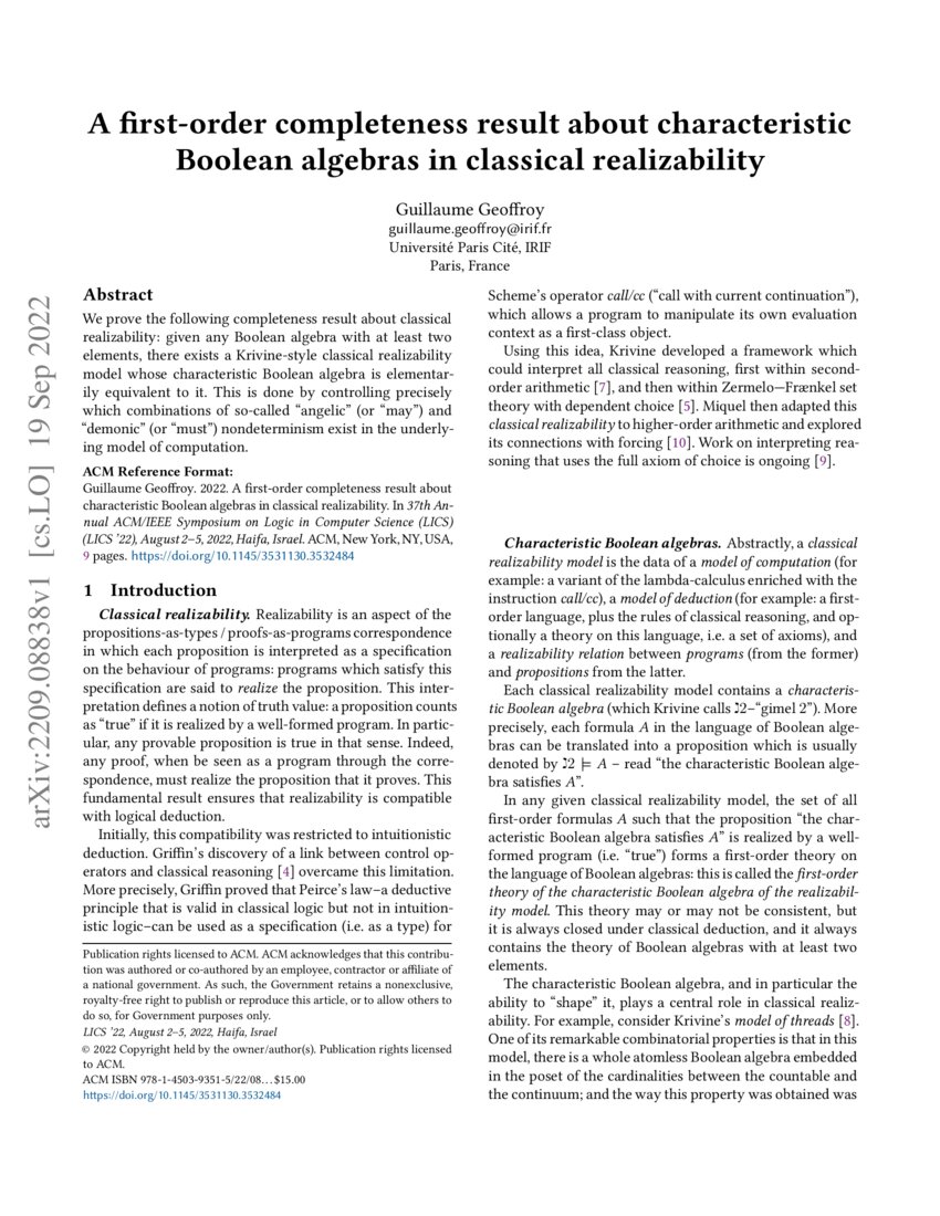 A First Order Completeness Result About Characteristic Boolean Algebras
