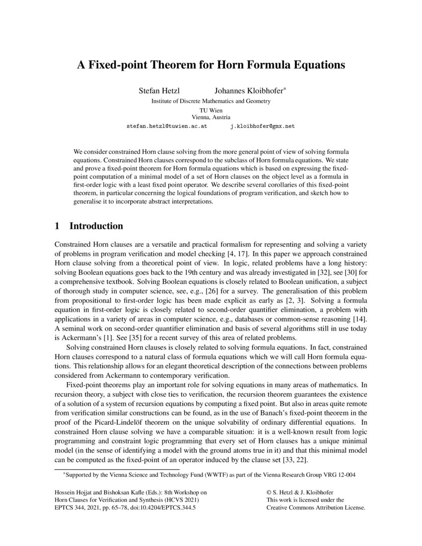 A Fixed-point Theorem for Horn Formula Equations | DeepAI