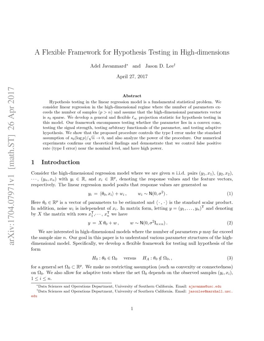 A Flexible Framework for Hypothesis Testing in High-dimensions | DeepAI