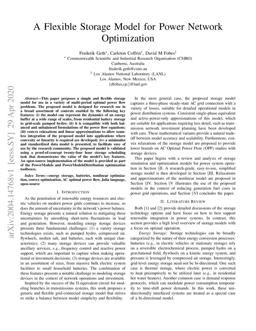 A Flexible Storage Model for Power Network Optimization | DeepAI