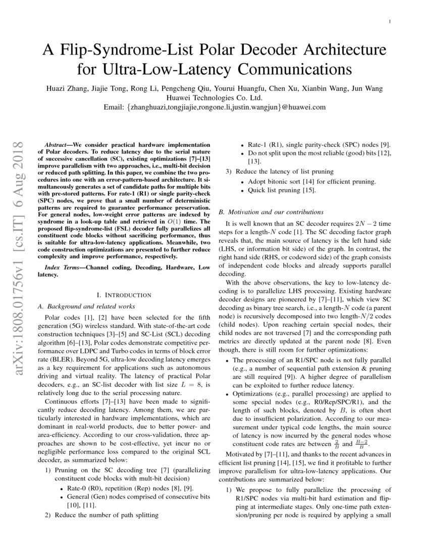 A Flip-Syndrome-List Polar Decoder Architecture for Ultra-Low-Latency Communications | DeepAI