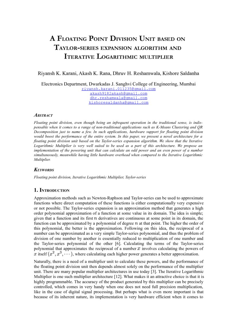 A floating point division unit based on Taylor-Series expansion ... A floating point division unit based on Taylor-Series expansion ...
