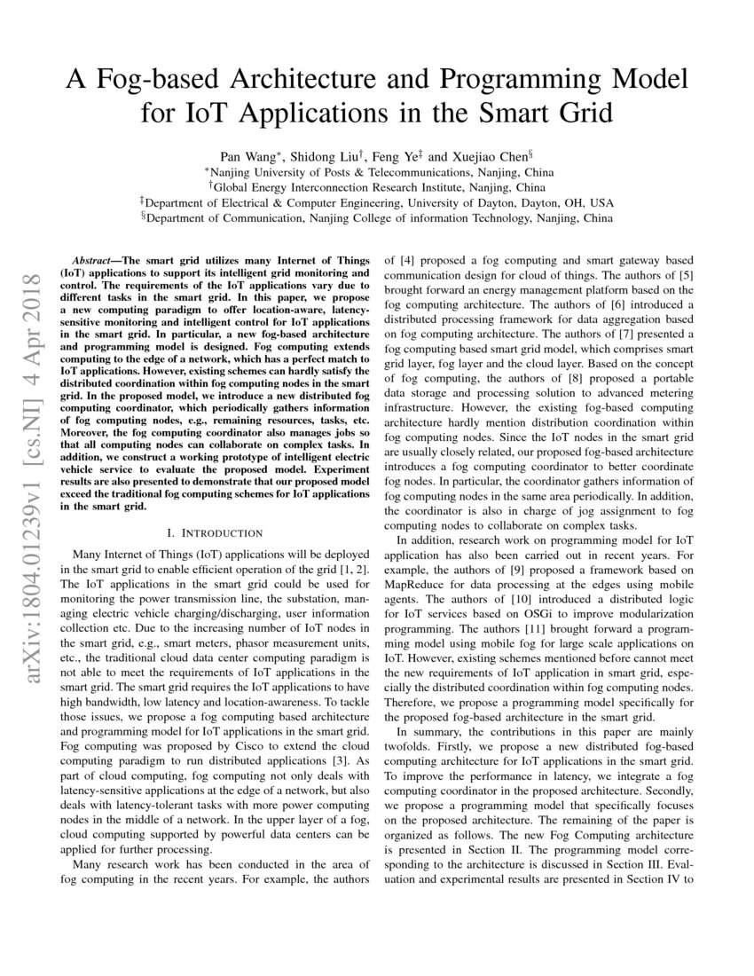 A Fog Based Architecture And Programming Model For Iot Applications In The Smart Grid Deepai