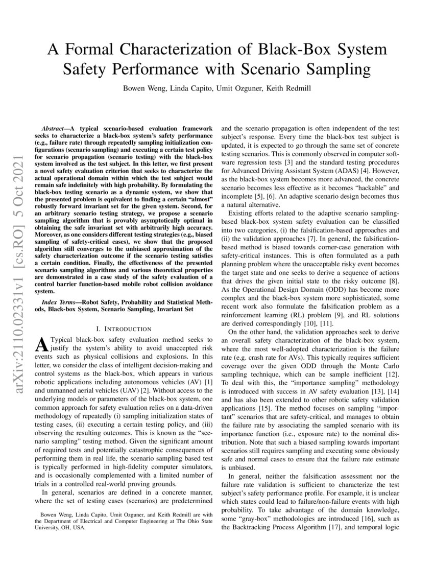 A Formal Characterization of Black-Box System Safety Performance with ...