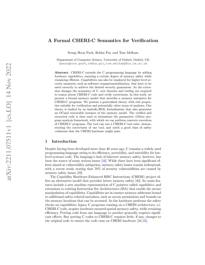 A Formal CHERI-C Semantics for Verification | DeepAI