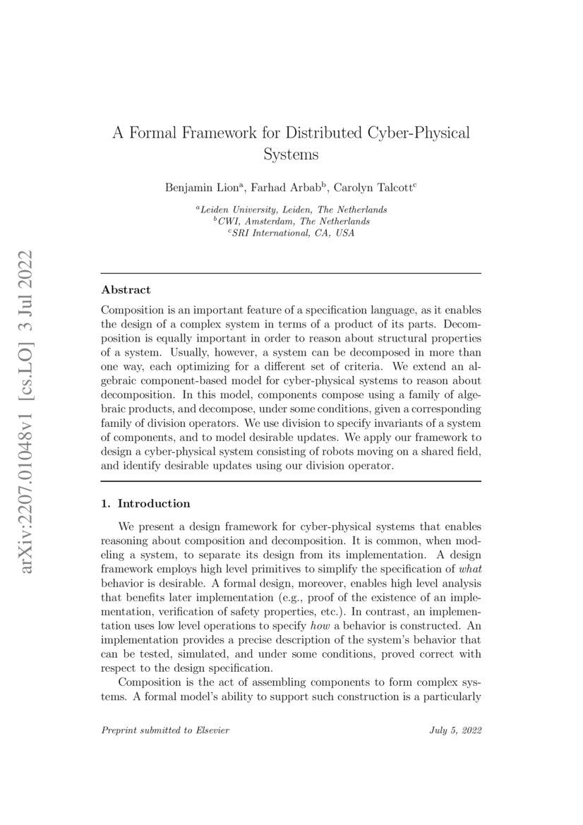 A Formal Framework for Distributed Cyber-Physical Systems | DeepAI