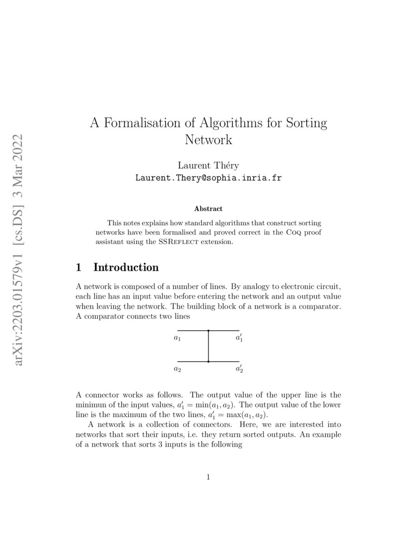 A Formalisation of Algorithms for Sorting Network | DeepAI
