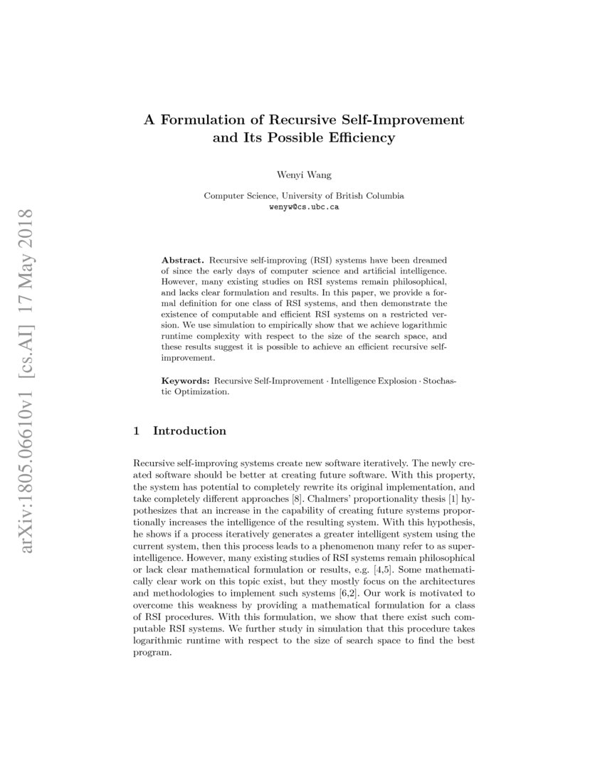 A Formulation of Recursive Self-Improvement and Its Possible Efficiency ...