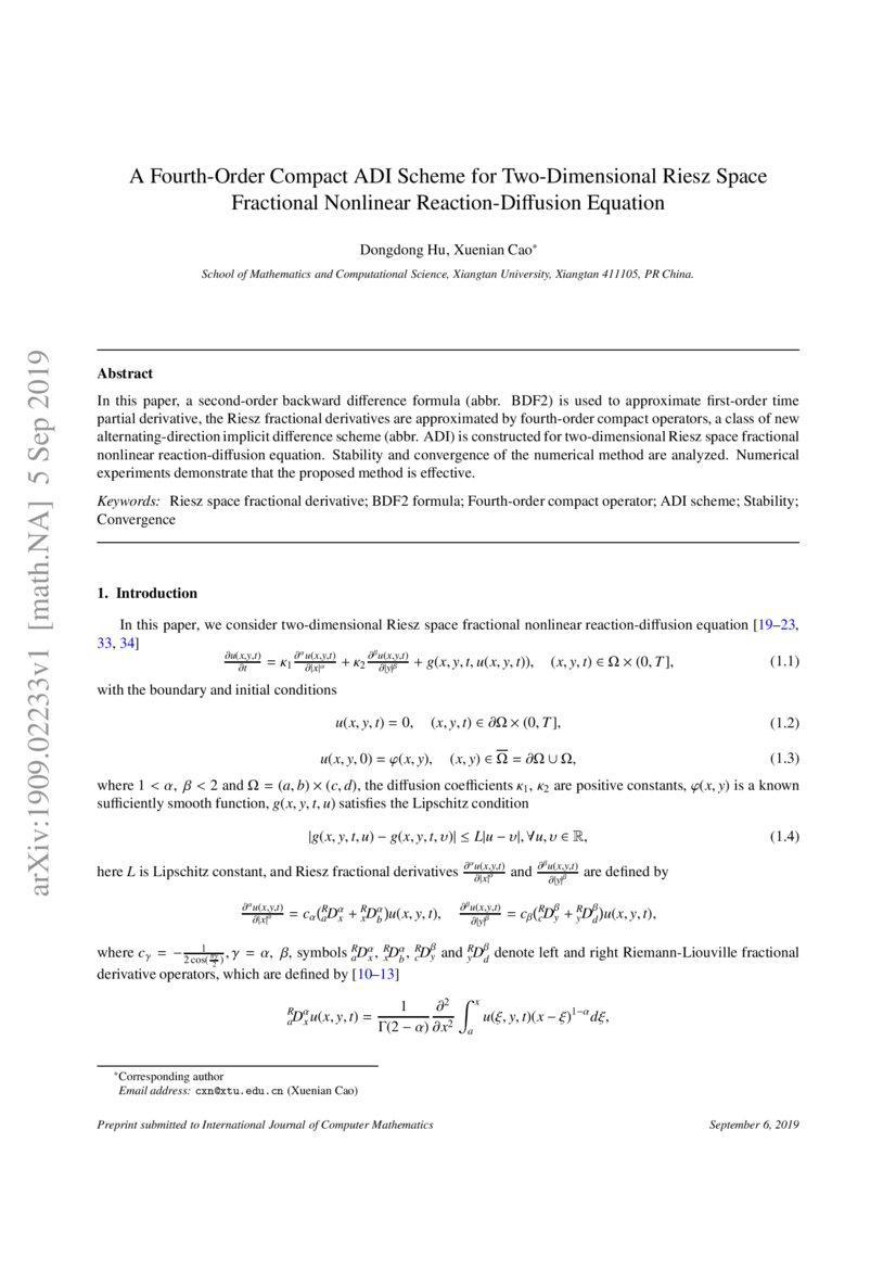 A Fourth Order Compact Adi Scheme For Two Dimensional Riesz Space Fractional Nonlinear Reaction