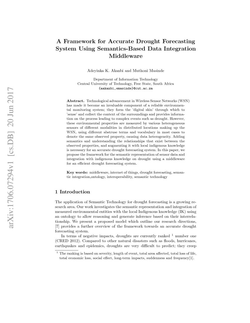 A Framework For Accurate Drought Forecasting System Using Semantics Based Data Integration