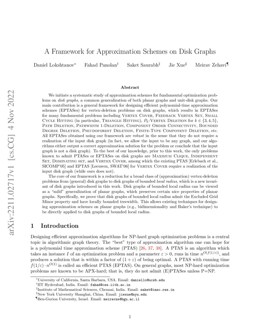 A Framework For Approximation Schemes On Disk Graphs Deepai