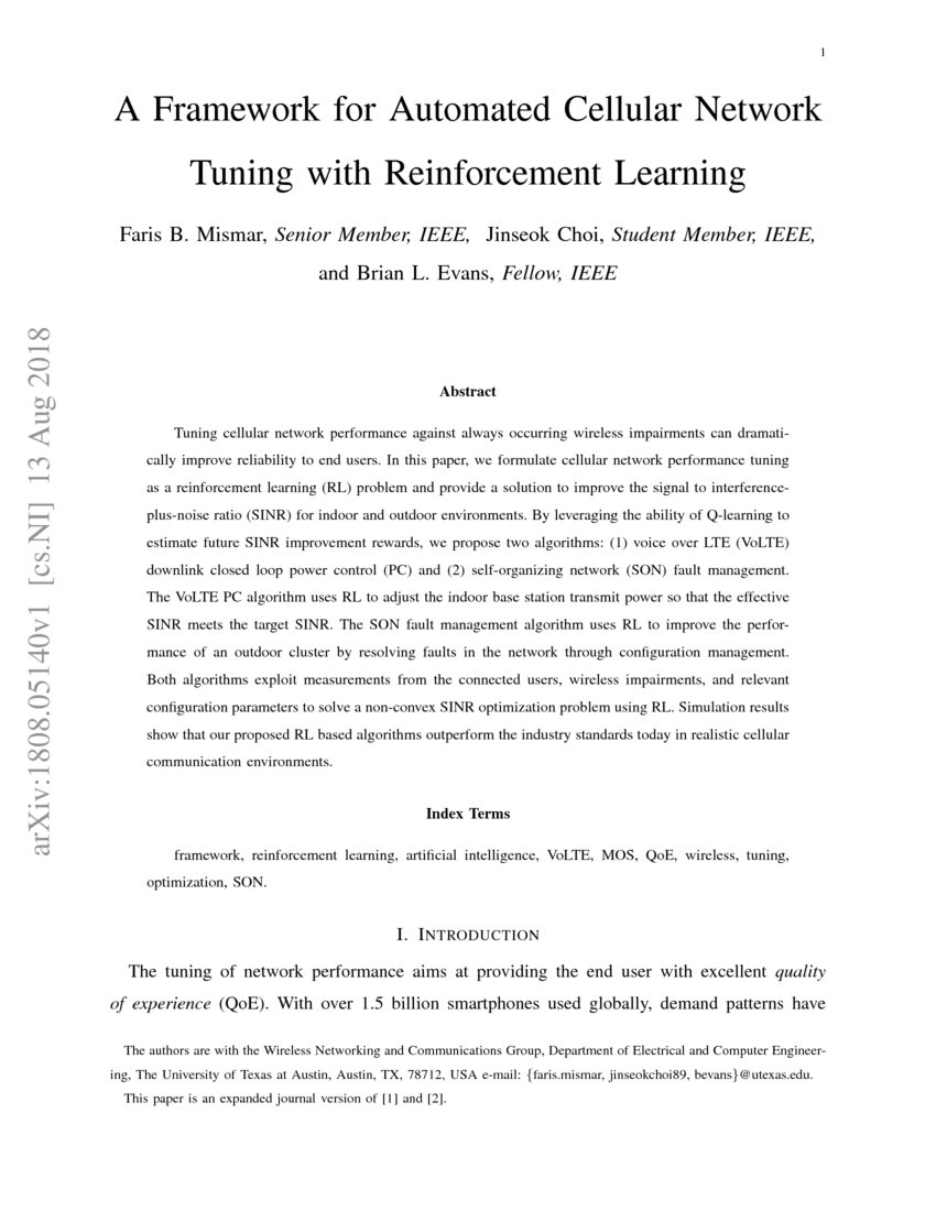 A Framework For Automated Cellular Network Tuning With Reinforcement Learning Deepai 