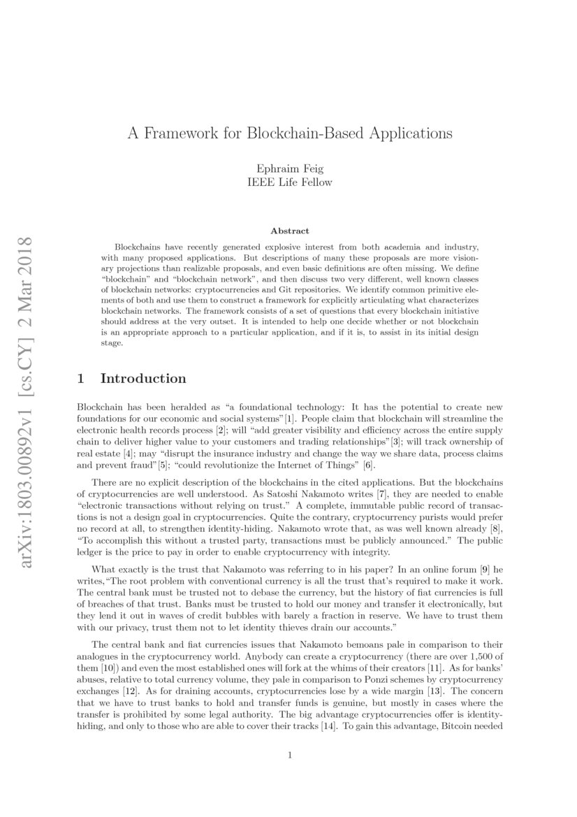 A Framework For Blockchain Based Applications Deepai