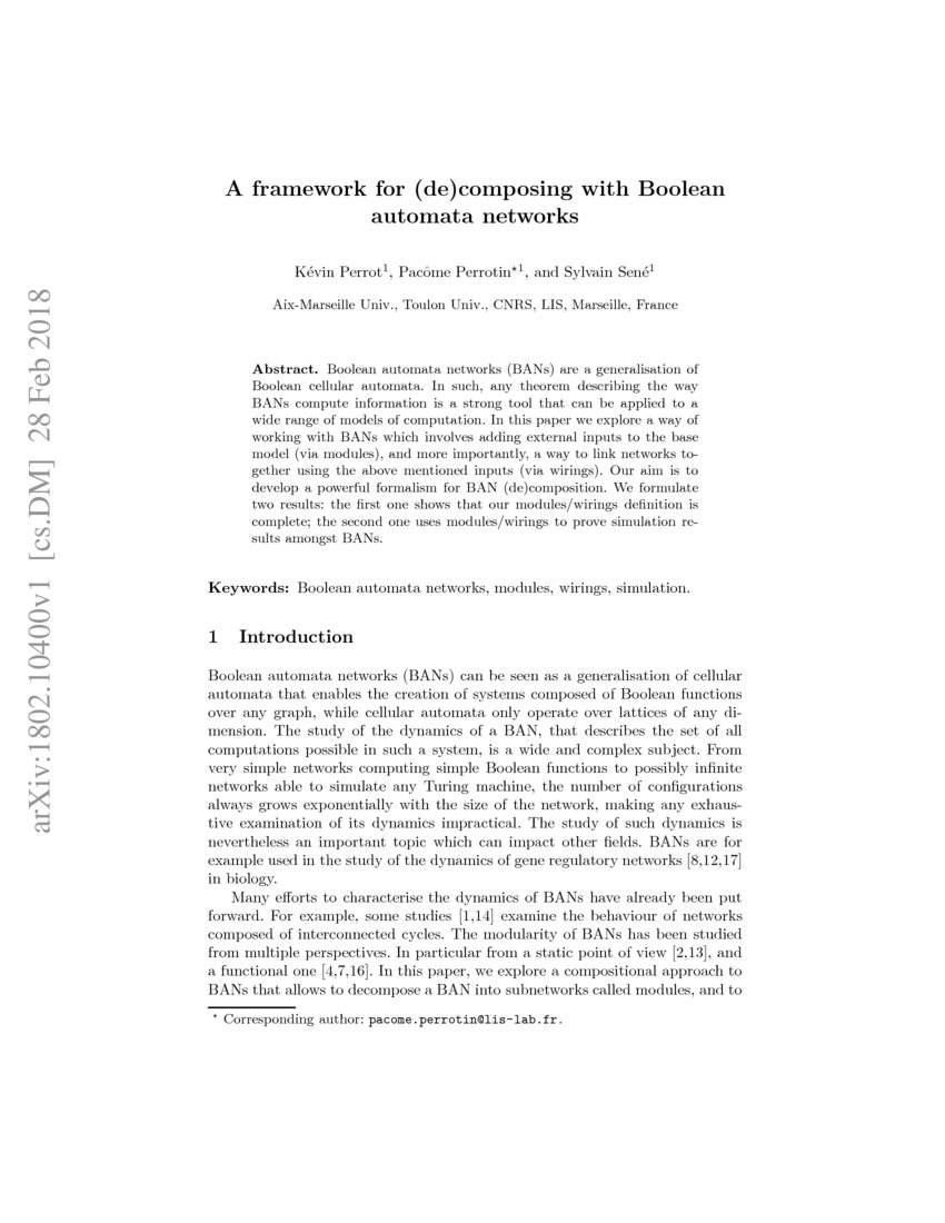 A Framework For Decomposing With Boolean Automata Networks Deepai