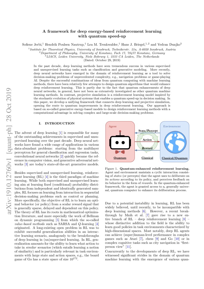 A framework for deep energy-based reinforcement learning with quantum speed-up | DeepAI