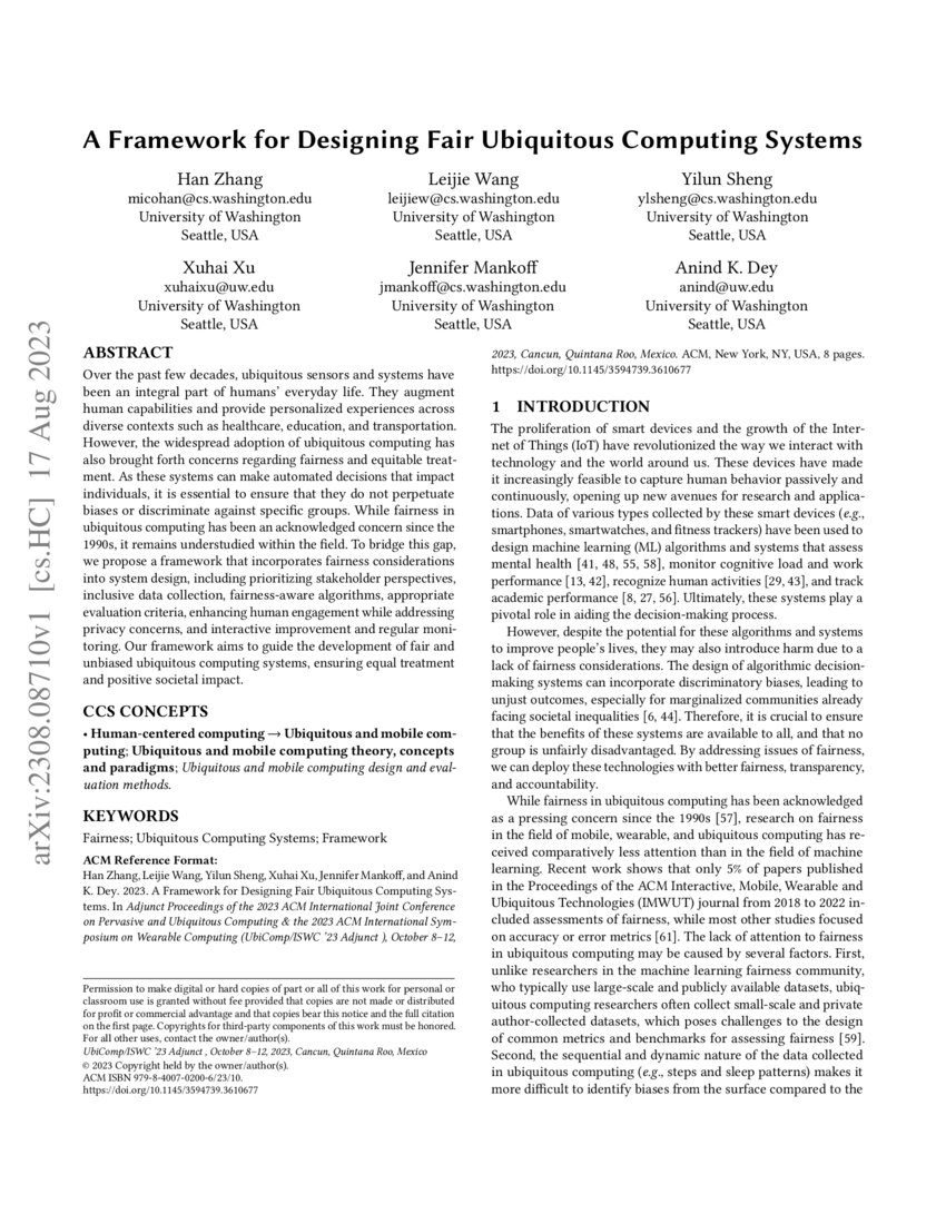 A Framework for Designing Fair Ubiquitous Computing Systems | DeepAI
