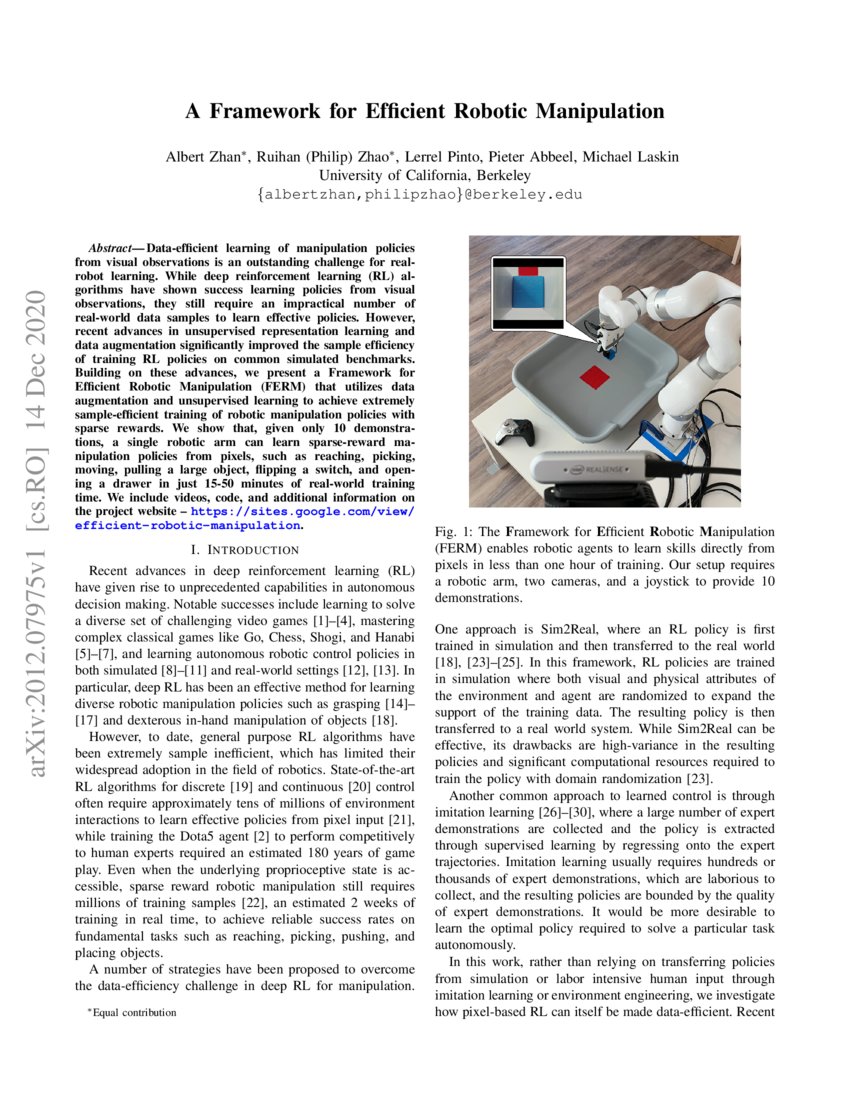 A Framework for Efficient Robotic Manipulation | DeepAI