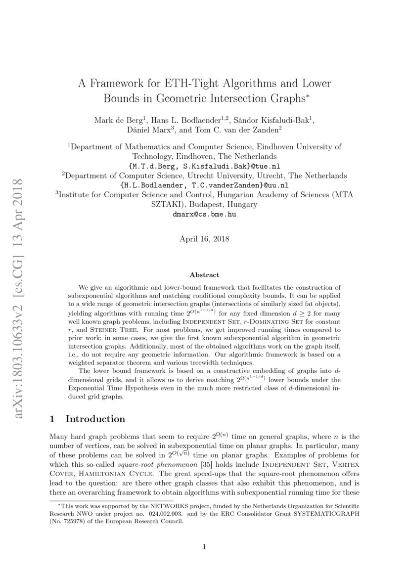 A Framework for ETH-Tight Algorithms and Lower Bounds in Geometric Intersection Graphs | DeepAI