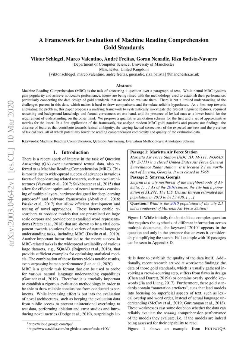 A Framework for Evaluation of Machine Reading Comprehension Gold Standards | DeepAI