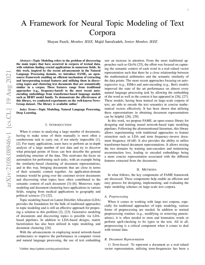 A Framework For Neural Topic Modeling Of Text Corpora Deepai