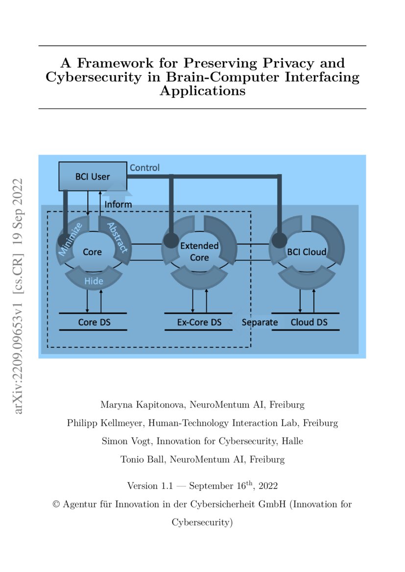 A Framework For Preserving Privacy And Cybersecurity In Brain Computer Interfacing Applications