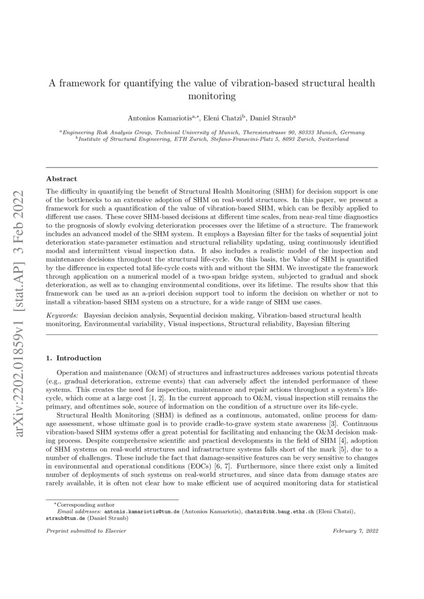 A Framework For Quantifying The Value Of Vibration Based Structural Health Monitoring Deepai