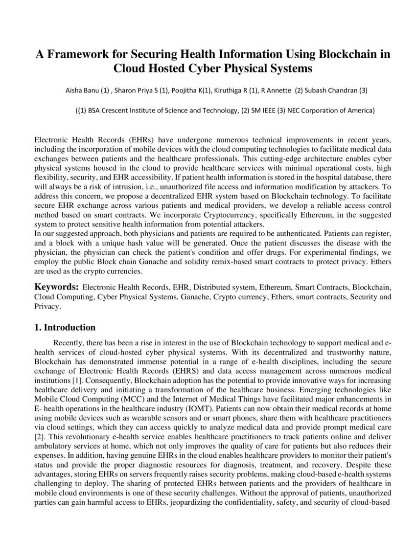 A Framework For Securing Health Information Using Blockchain In Cloud