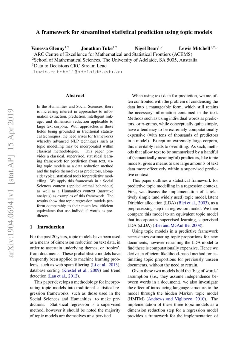 A Framework For Streamlined Statistical Prediction Using Topic Models