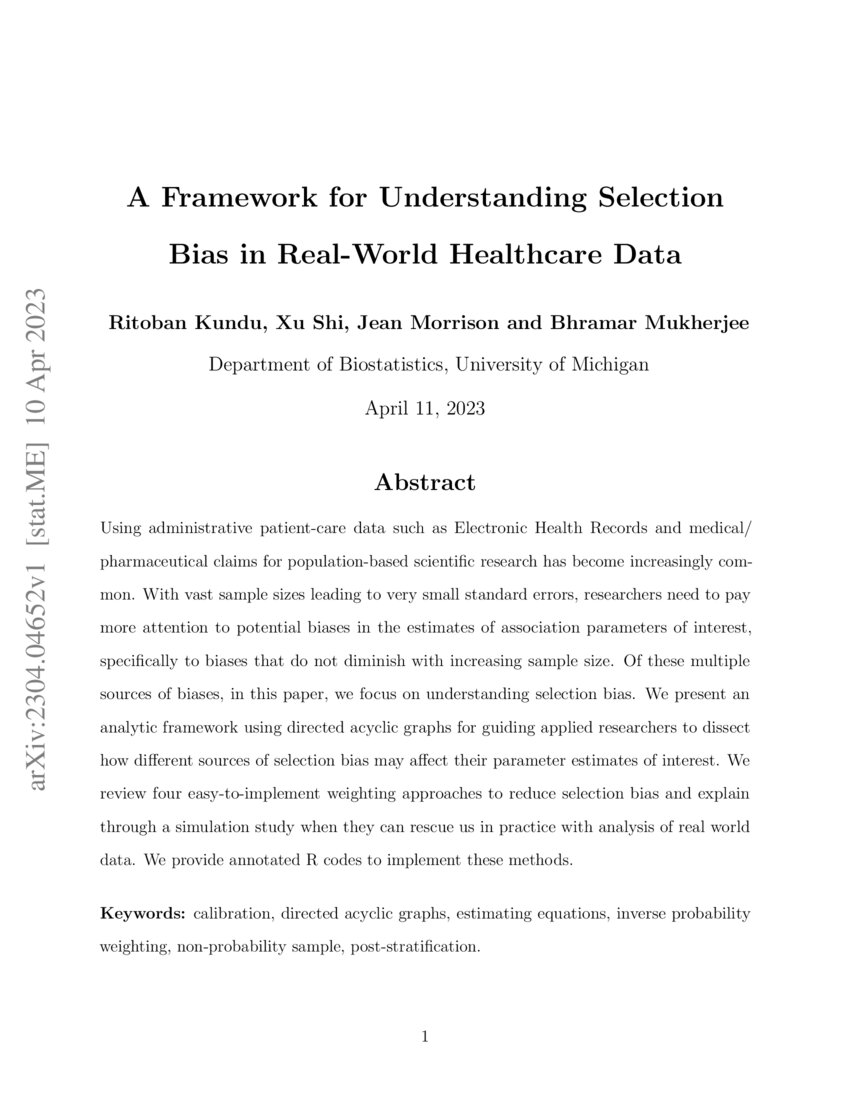 A Framework for Understanding Selection Bias in Real-World Healthcare Data | DeepAI