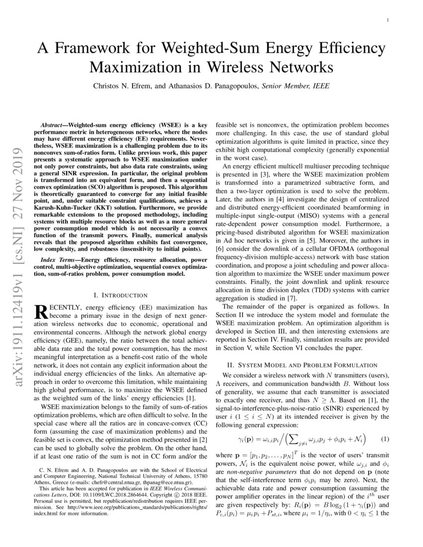 A Framework For Weighted Sum Energy Efficiency Maximization In Wireless Networks Deepai