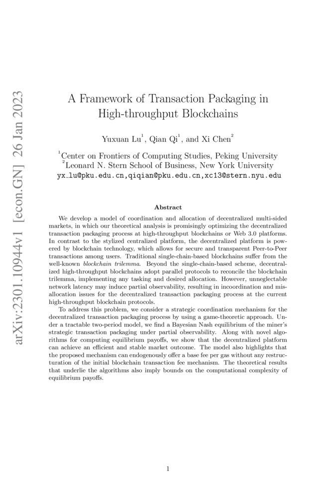 A Framework of Transaction Packaging in High-throughput Blockchains ... A Framework of Transaction Packaging in High-throughput Blockchains ...