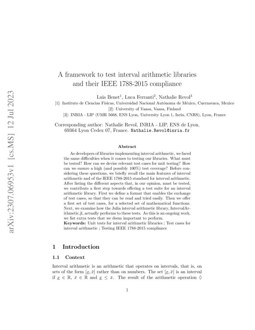 A framework to test interval arithmetic libraries and their IEEE 1788 ...
