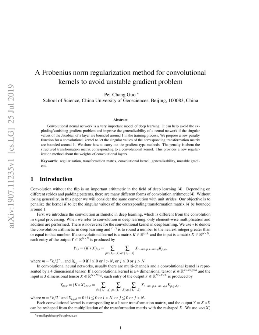 A Frobenius norm regularization method for convolutional kernels to avoid unstable gradient ...