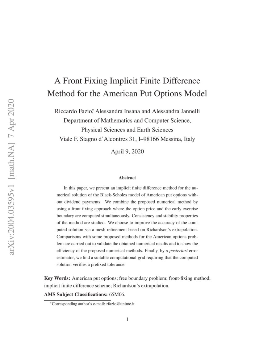 A Front Fixing Implicit Finite Difference Method for the American Put ...