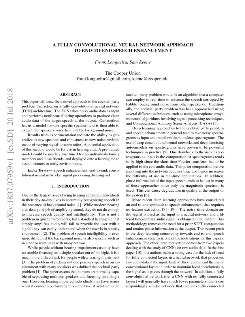 A Fully Convolutional Neural Network Approach To End To End Speech
