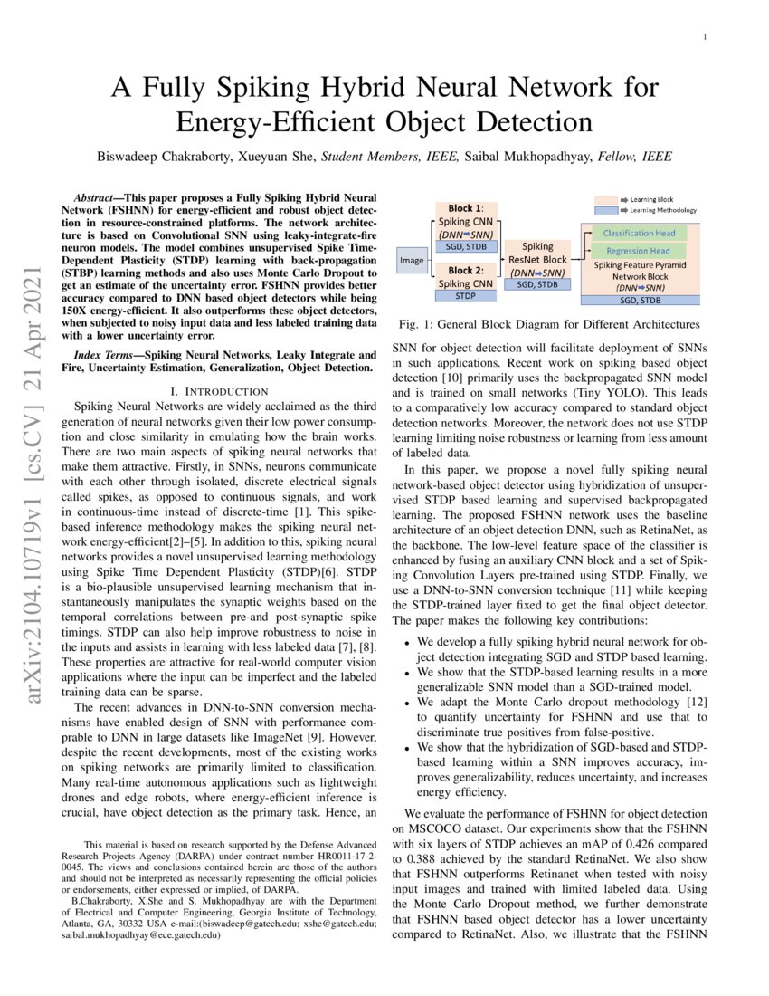 A Fully Spiking Hybrid Neural Network For Energy Efficient Object Detection Deepai