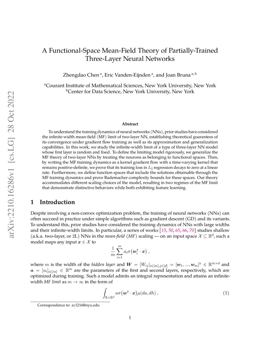A Functional-Space Mean-Field Theory of Partially-Trained Three-Layer Neural Networks | DeepAI