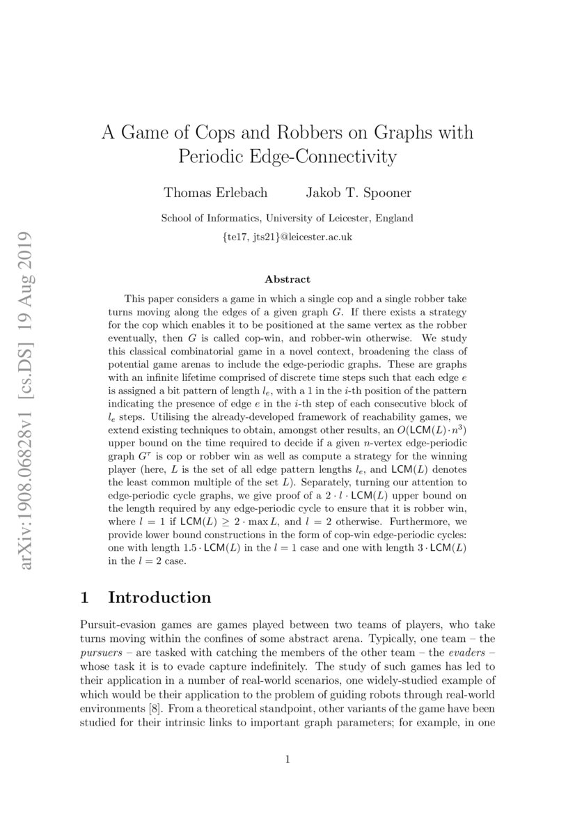 A Game of Cops and Robbers on Graphs with Periodic Edge-Connectivity ...