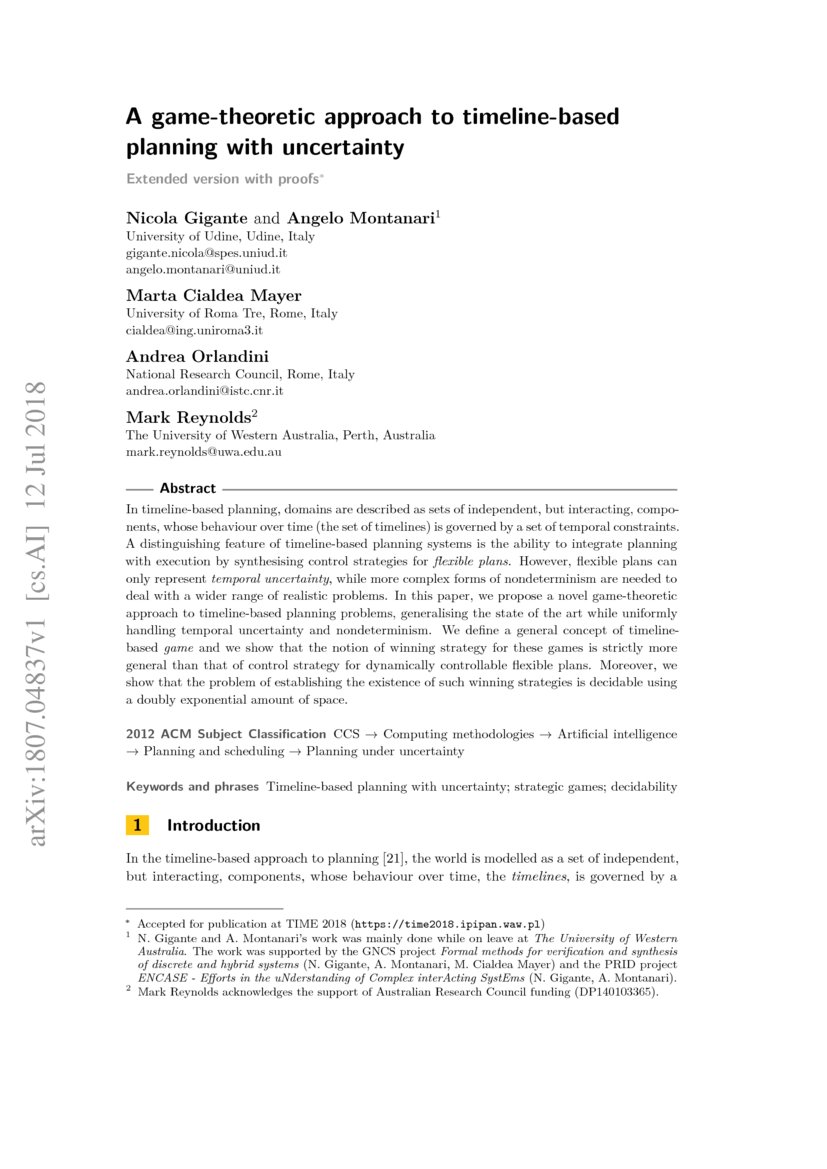 A game-theoretic approach to timeline-based planning with uncertainty | DeepAI