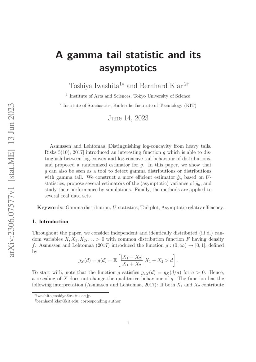 A gamma tail statistic and its asymptotics | DeepAI