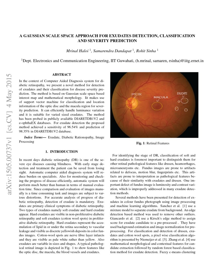 A Gaussian Scale Space Approach For Exudates Detection Classification