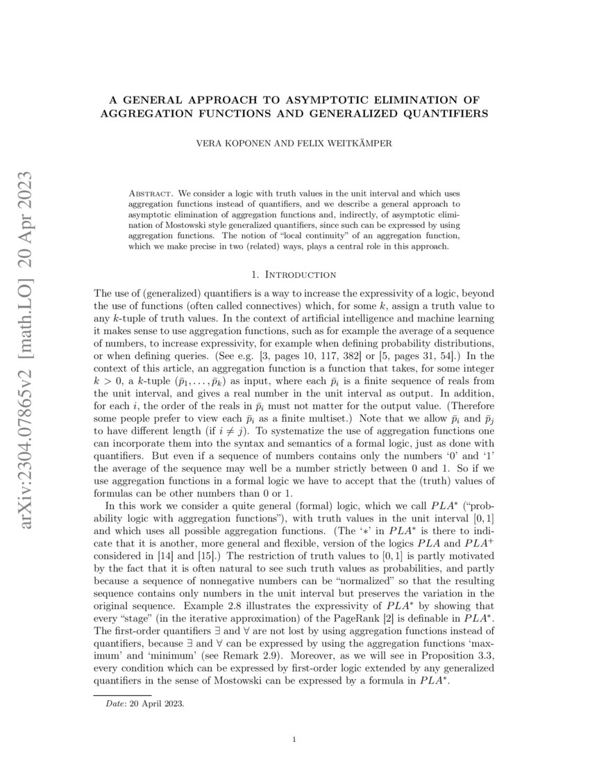 A General Approach To Asymptotic Elimination Of Aggregation Functions And Generalized
