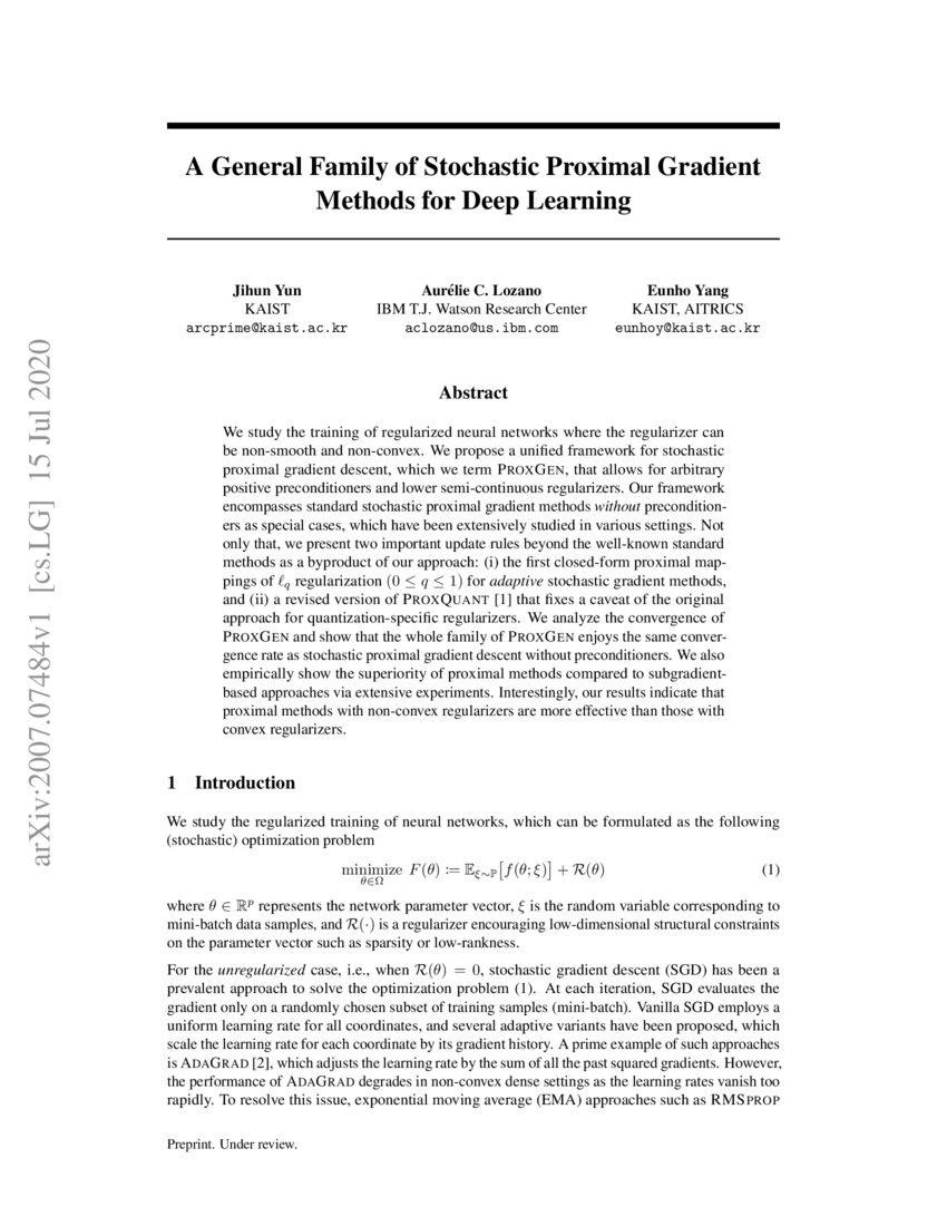 A General Family of Stochastic Proximal Gradient Methods for Deep Learning | DeepAI