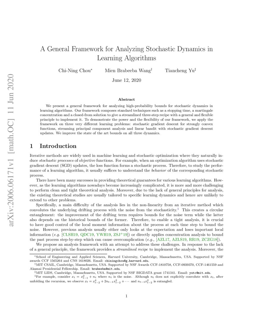 A General Framework for Analyzing Stochastic Dynamics in Learning Algorithms | DeepAI