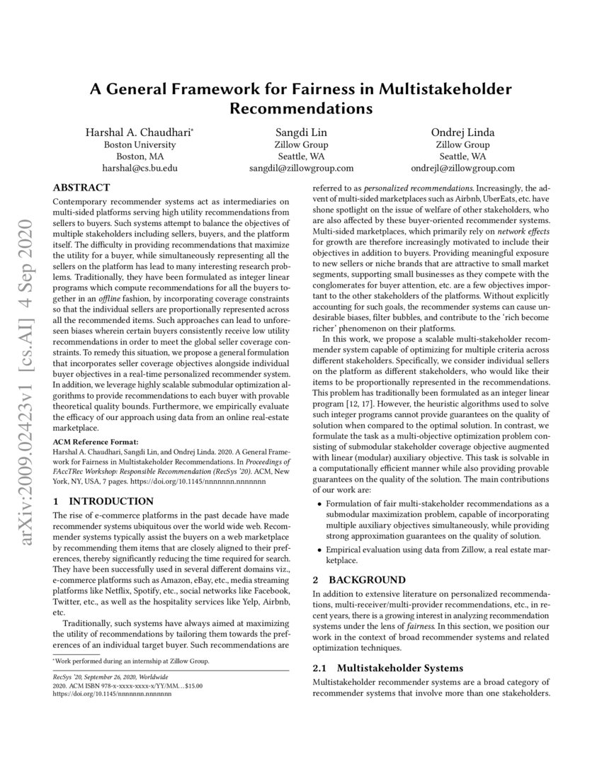 A General Framework for Fairness in Multistakeholder Recommendations ...